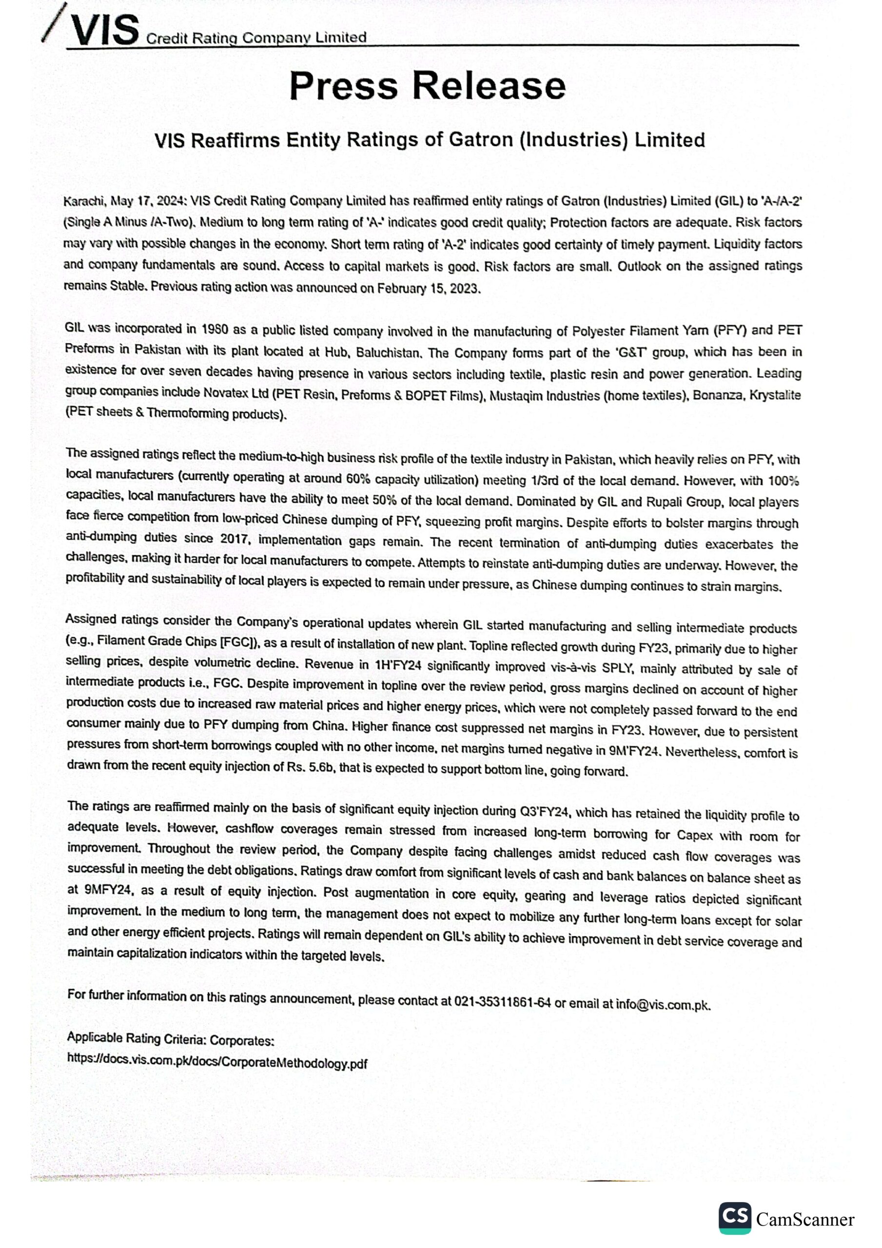 Investor Info - Gatron Industries Limited